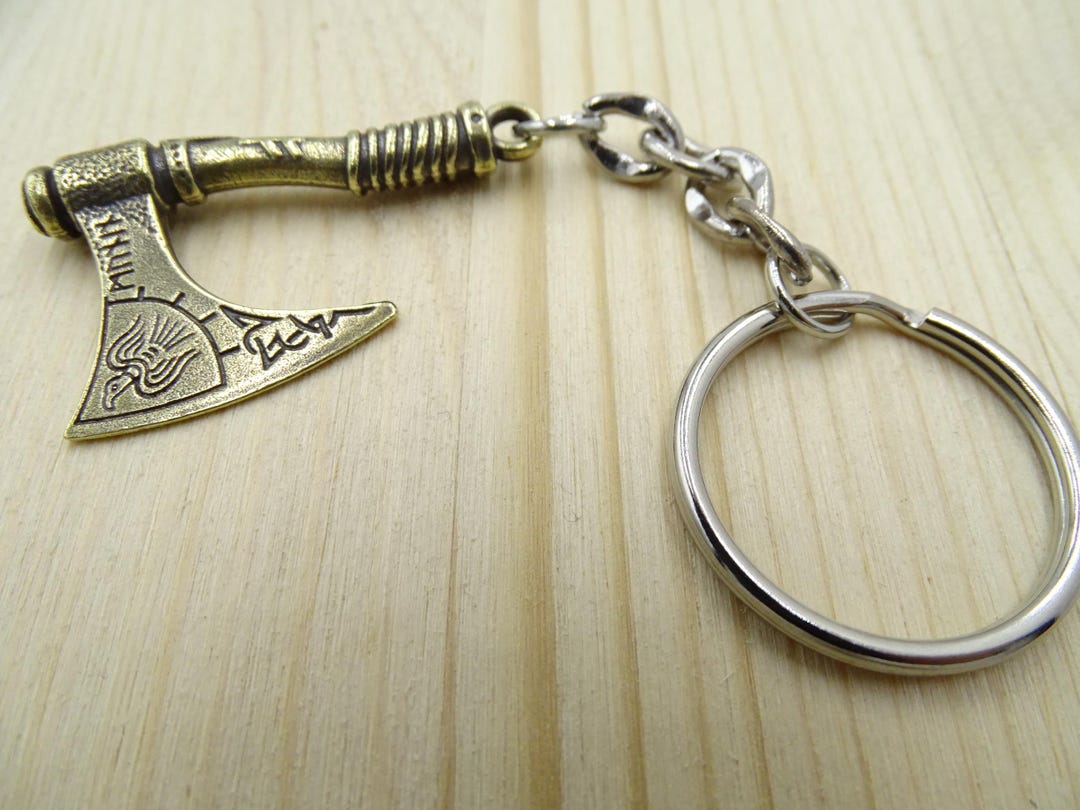 Big Brass Scandinavian Axe Keychain, Vikings Axe Key Ring, Axe Bronze ...