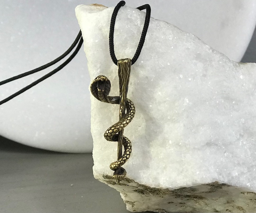3d Greek Snake Pendant, Rod of Asclepius Necklace, Asclepius Pendant ...
