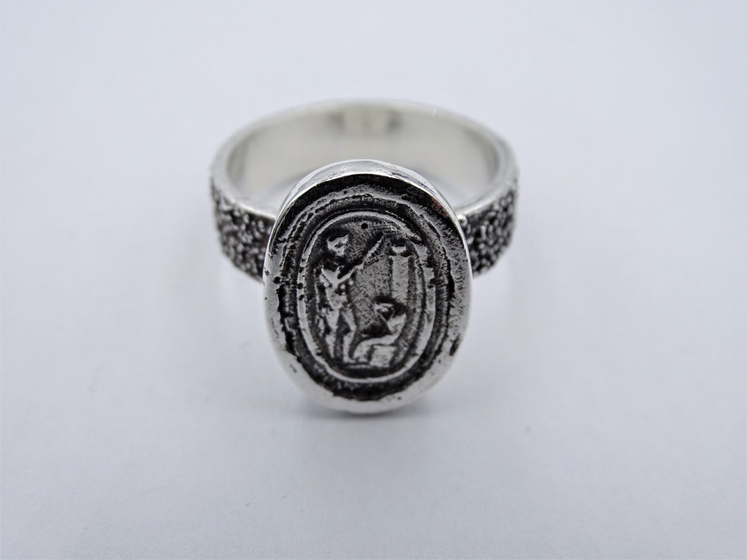 Huge Greek Mythology Silver Signet Mens Ring, Stamp Silver Ring, Hand ...