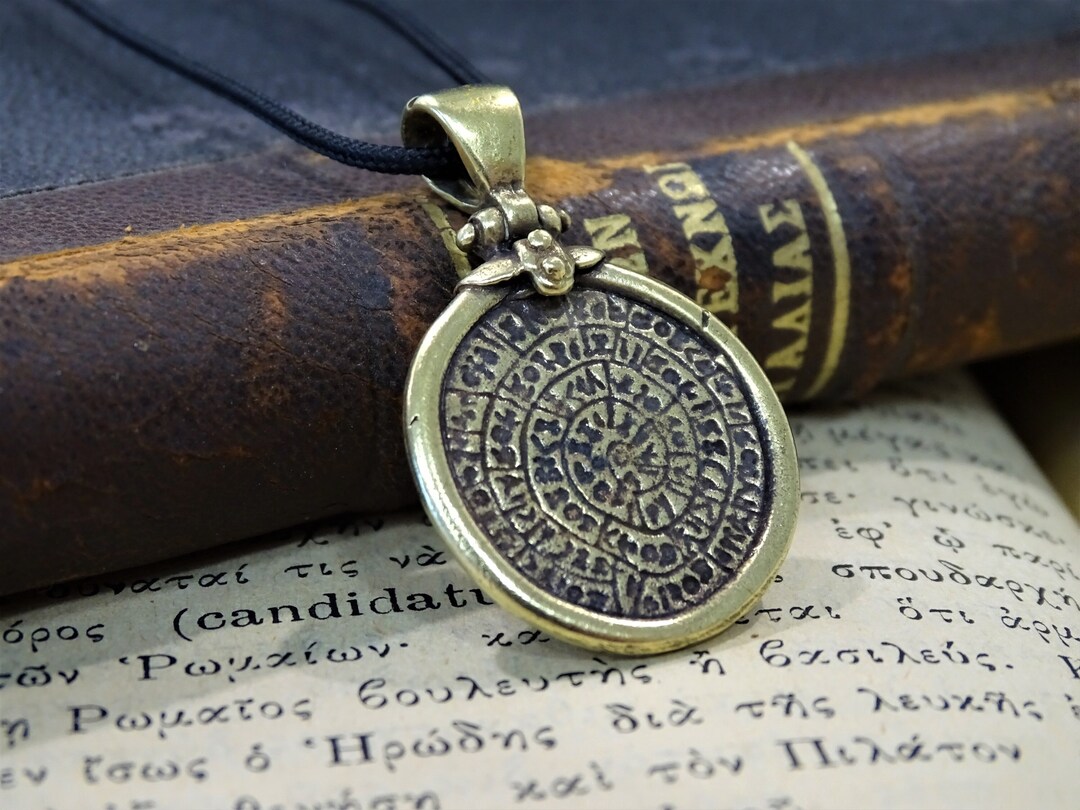 Collier unisexe en bronze antique, pendentif Phaistos recto-verso ...