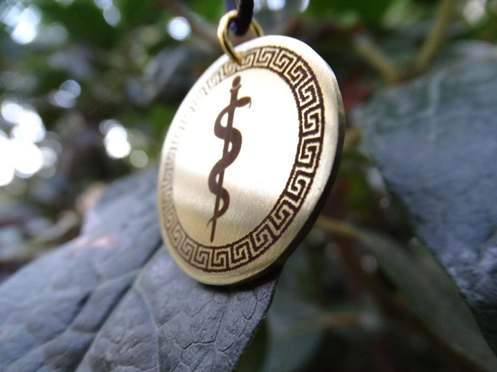 Bronze Snake Engraved Pendant, Rod of Asclepius, Asclepius Pendant ...