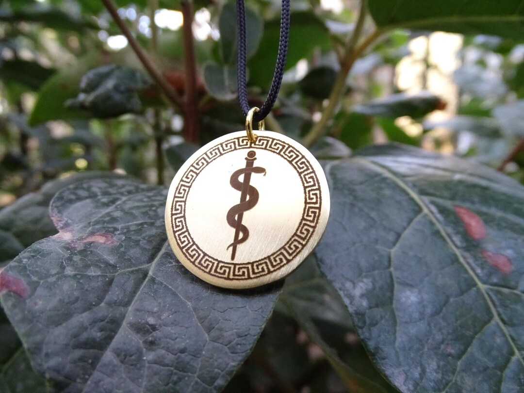 Bronze Snake Engraved Pendant, Rod of Asclepius, Asclepius Pendant ...