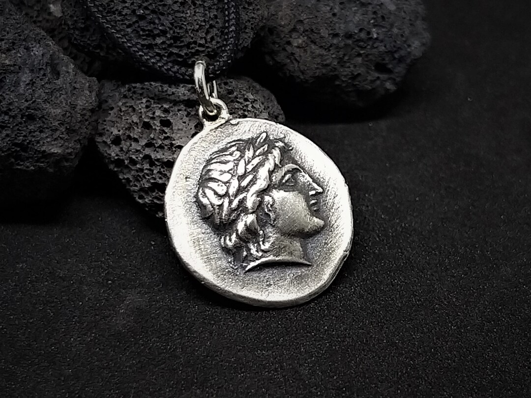 God Apollo Ancient Greek Silver Coin Pendant Necklace, Greek Gouri ...