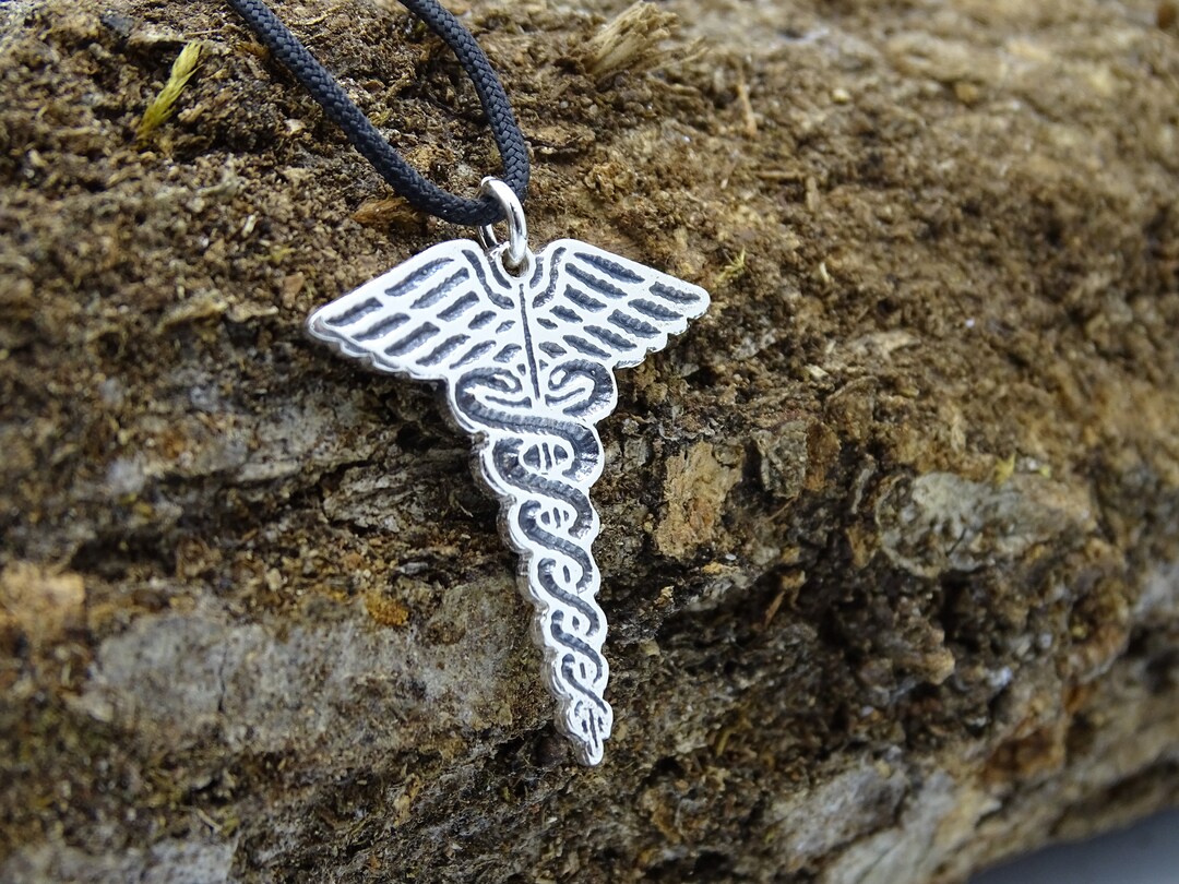 Caduceus Symbol Necklace Real Solid Silver, Personalized Medical ...