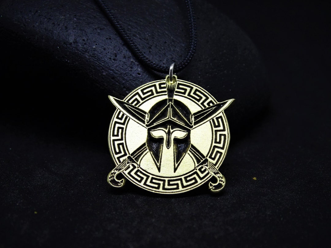 Spartan Symbol Bronze Pendant Necklace, Spartan Helmet Shield Oxidized ...