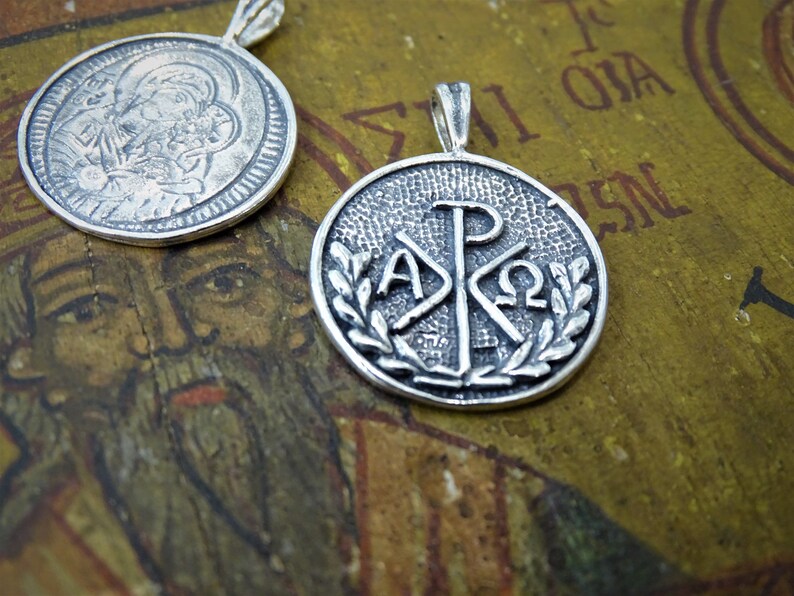 Silver ΑΩ Handmade Pendant, Chi Rho Cross Necklace, Christianity Symbol ...