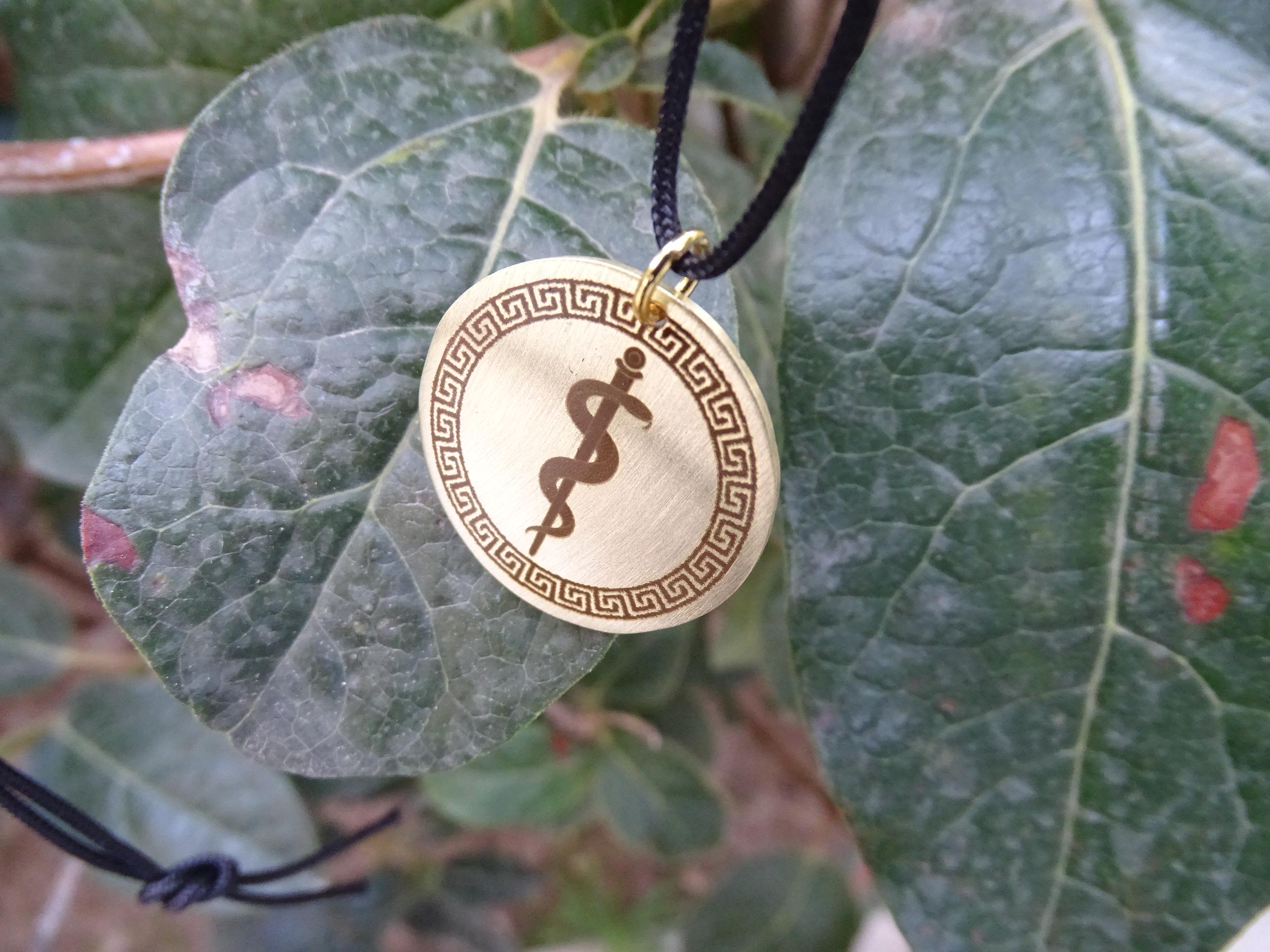Bronze Snake Engraved Pendant, Rod of Asclepius, Asclepius Pendant ...