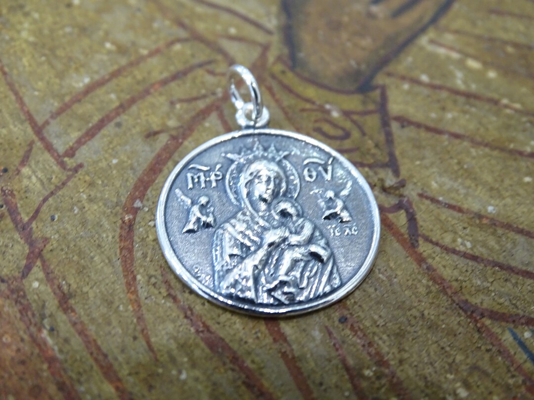 Greek Orthodox Silver Icon Virgin Mary Theotokos Pendant, Protection ...