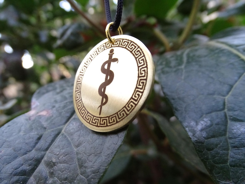 Bronze Snake Engraved Pendant, Rod of Asclepius, Asclepius Pendant ...