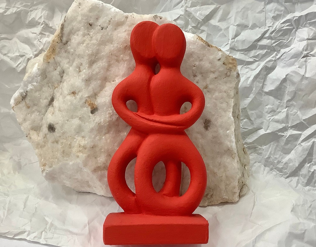 Red Couple Sculpture, Painted Limestone Greek Art Figurine, Pop Art ...