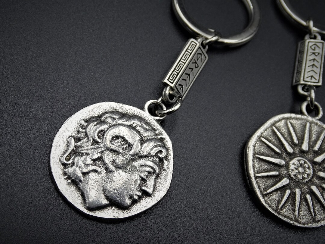 Alexander the Great Double Sided Zamak Metal Keychain, Vergina Sun Key ...