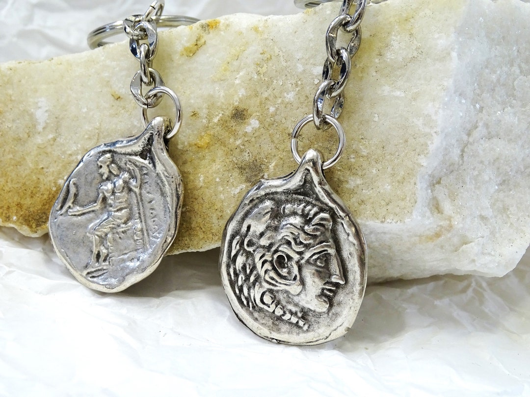 Hercules and Zeus Big Coin Keychain, Heracles Greek Keyring, Nemean ...