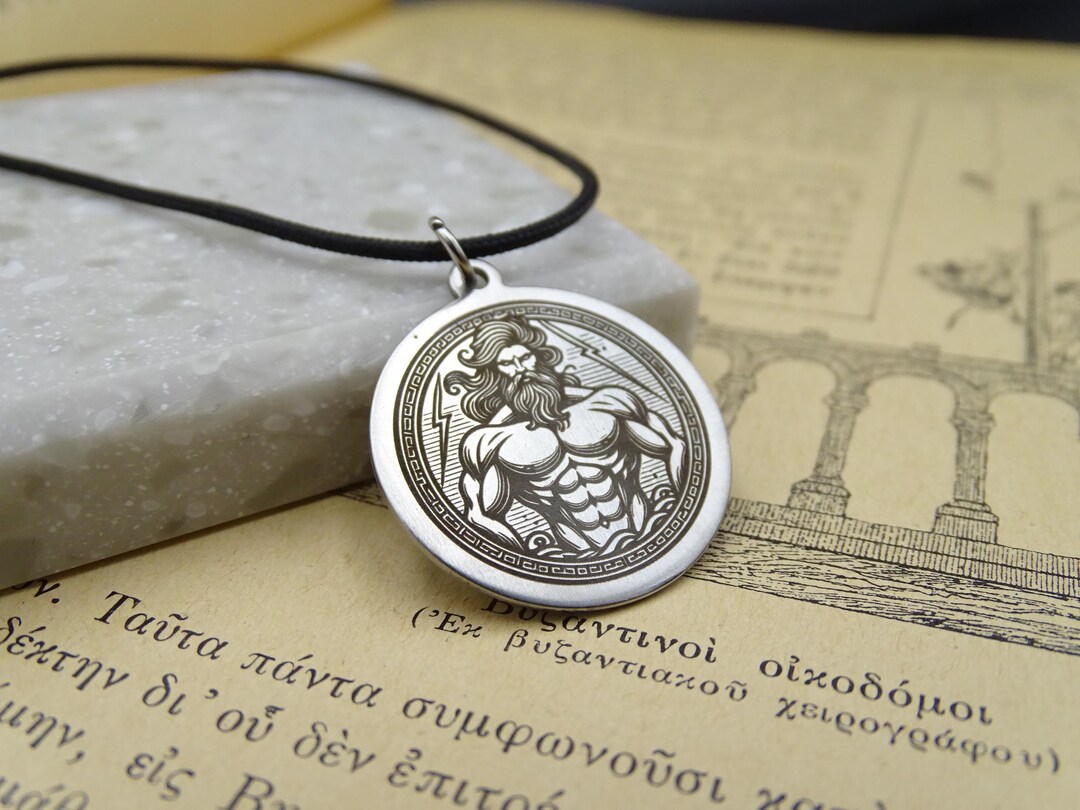 Zeus Medallion Necklace | Greek God Zeus Pendant | Engraved Stainless ...