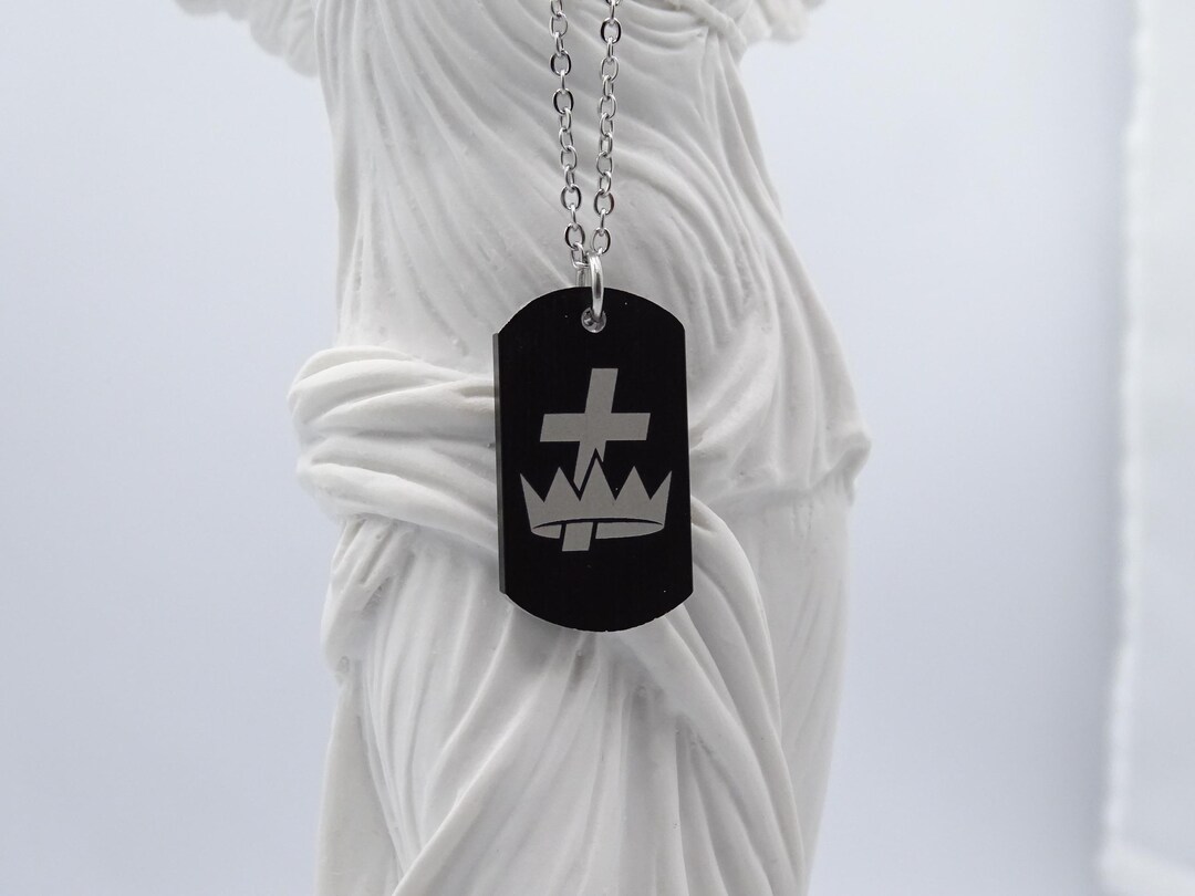 Cross and Crown Symbol Mini Pendant Necklace, Masonry Design Black ...