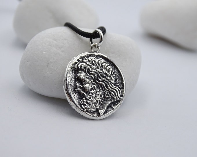 Zeus Silver Necklace Coin Pendant Coin Necklace Zeus - Etsy