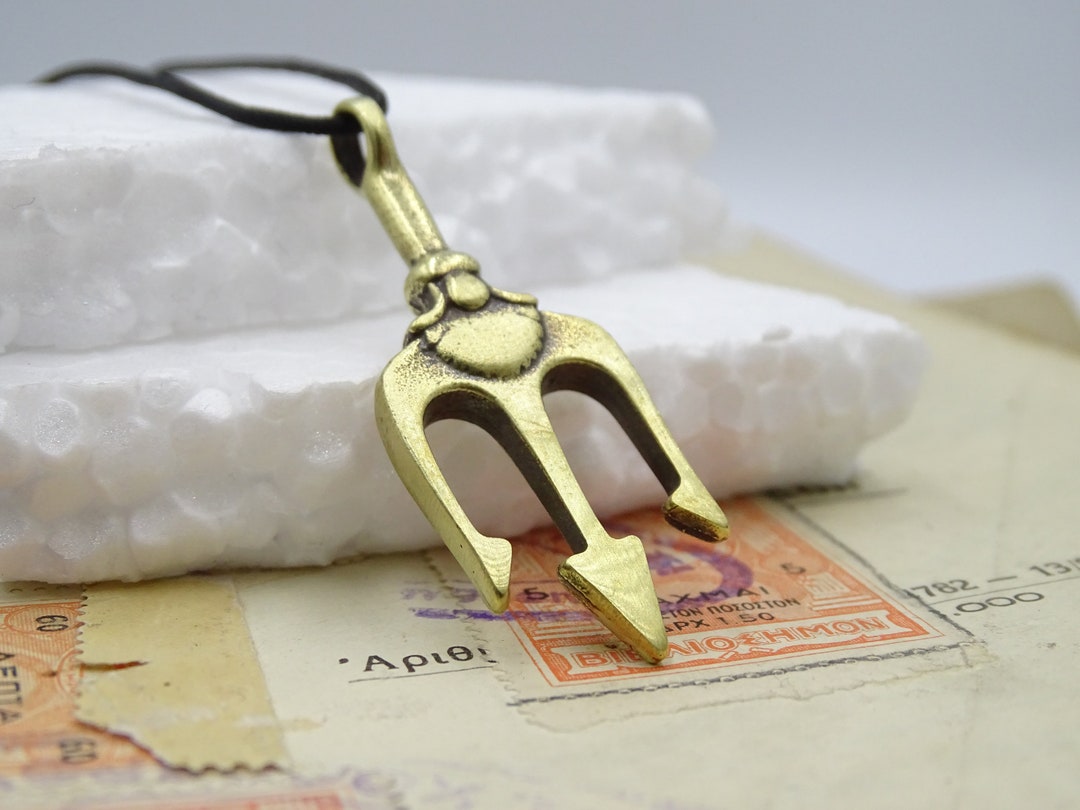 Antique Bronze Poseidon Trident Necklace, Unisex Big Charm Pendant Gift ...