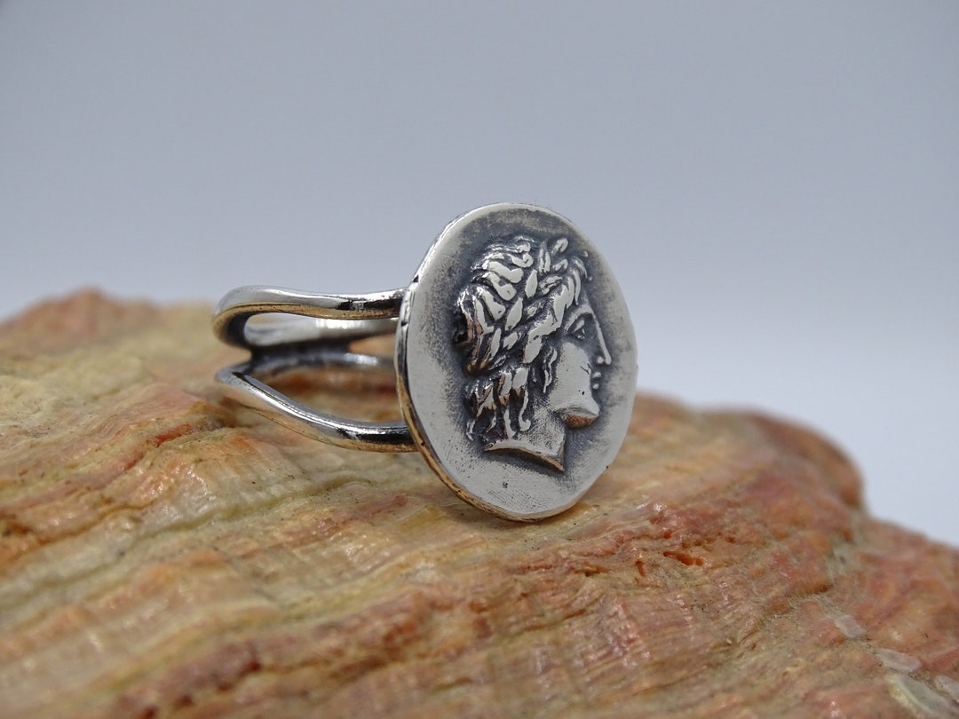 God Apollo Ancient Greek Silver Coin Women Ring, Greek Gouri, Greek ...