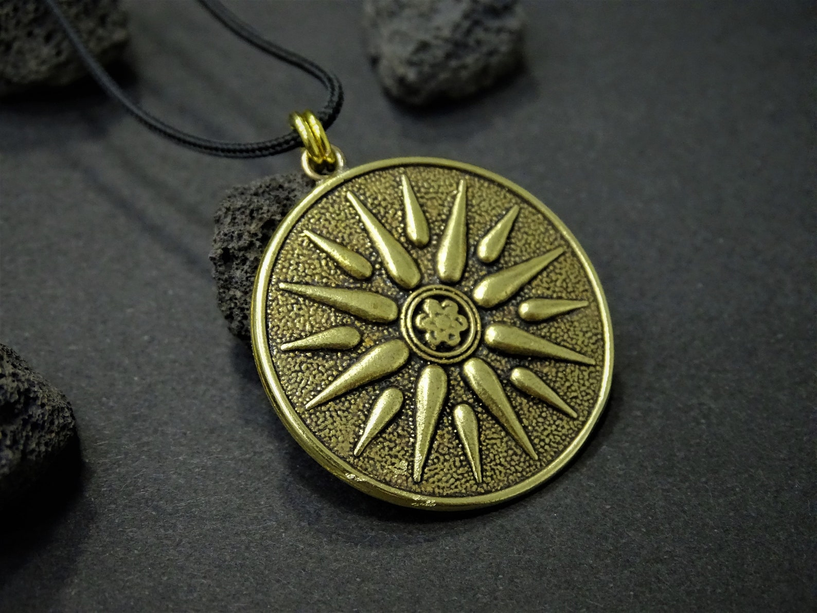 Big Sun Disc Necklace Macedonian Sun Pendant Star of - Etsy