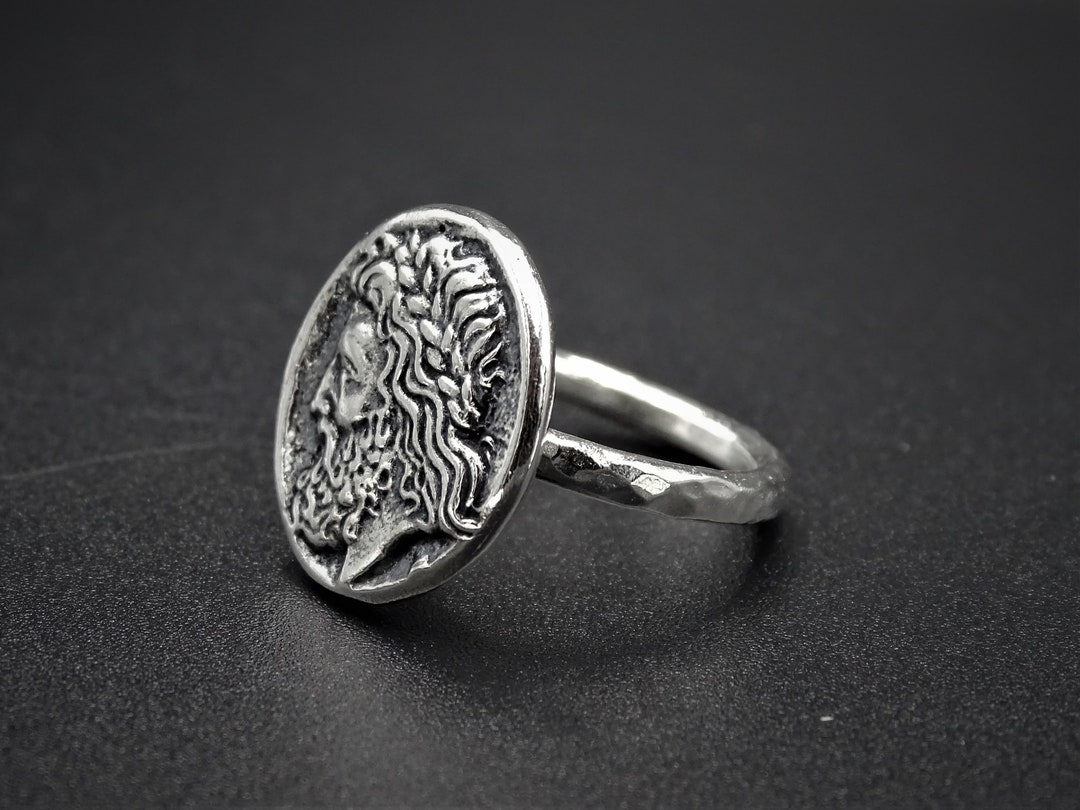 God Zeus Lycaeus and God Pan Silver Coin Signet Ring, Arcadian Coin ...