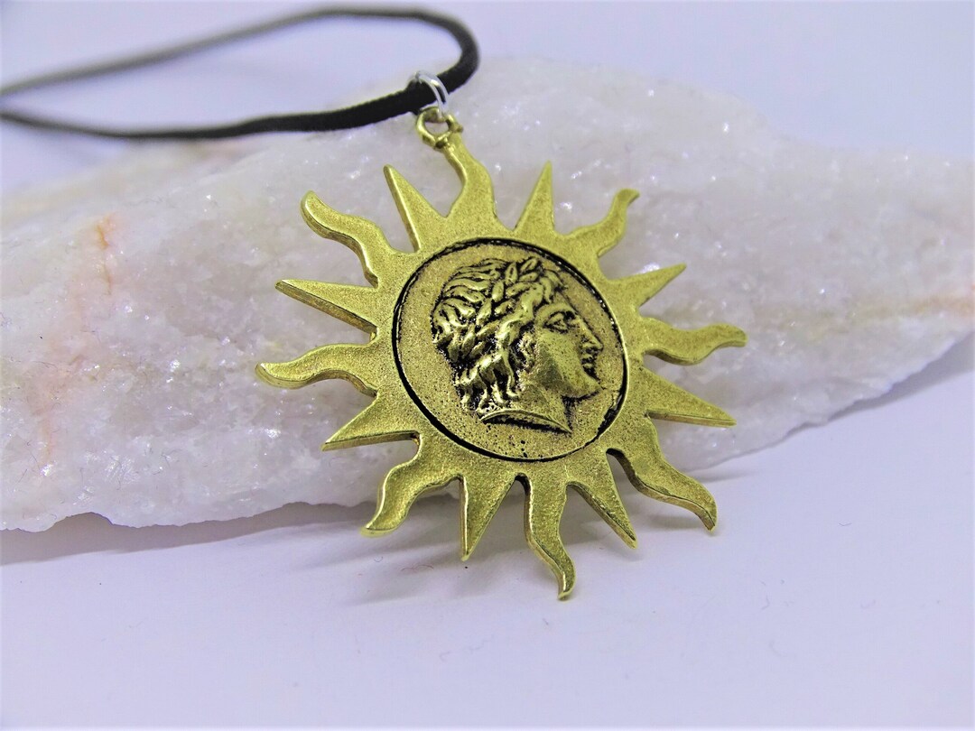Sun of Apollo Greek Coin Pendant Necklace, Hand Carved Rare Greek Coin ...