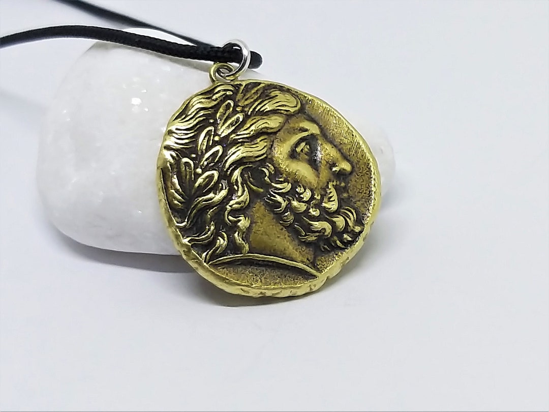 Zeus Men's Necklace, God Zeus Oxdizdized Men Coin Pendant, Greek God ...