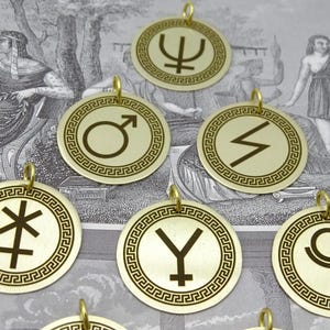 Greek Gods and Goddess Symbol Pendant, Custom Greek Jewelry Brass Charm ...