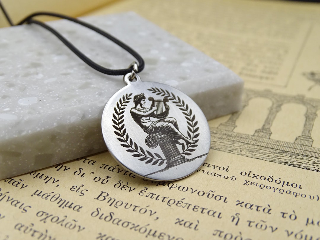 Engraved Apollo Medallion Necklace | Stainless Steel Greek God Pendant ...