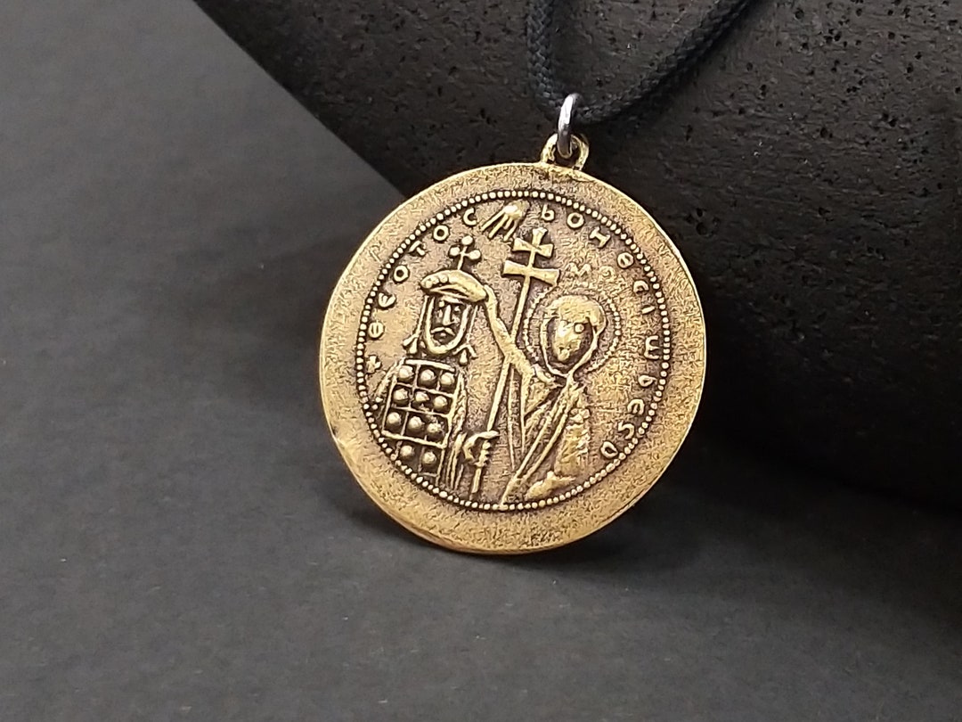 Saint Constantine and Saint Helen Bronze Crucifix Coin Pendant, Goddess ...