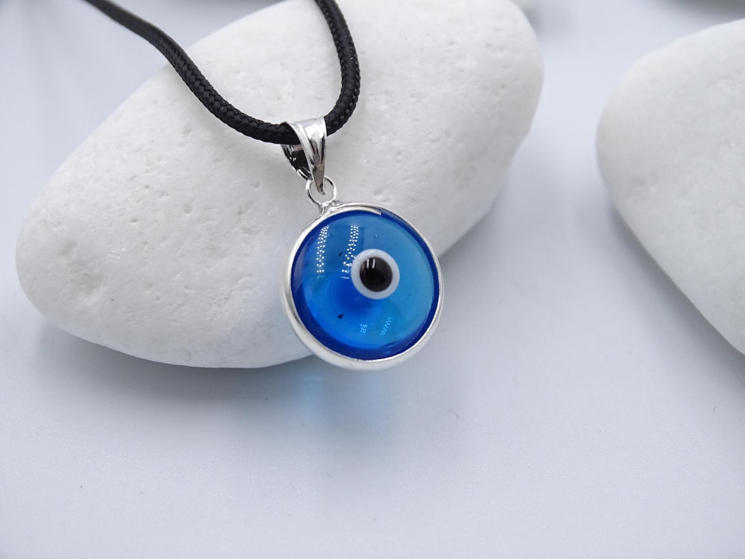 Silver Light Blue Greek Evil Eye Charm Pendant, 925 Sterling Silver Eye ...