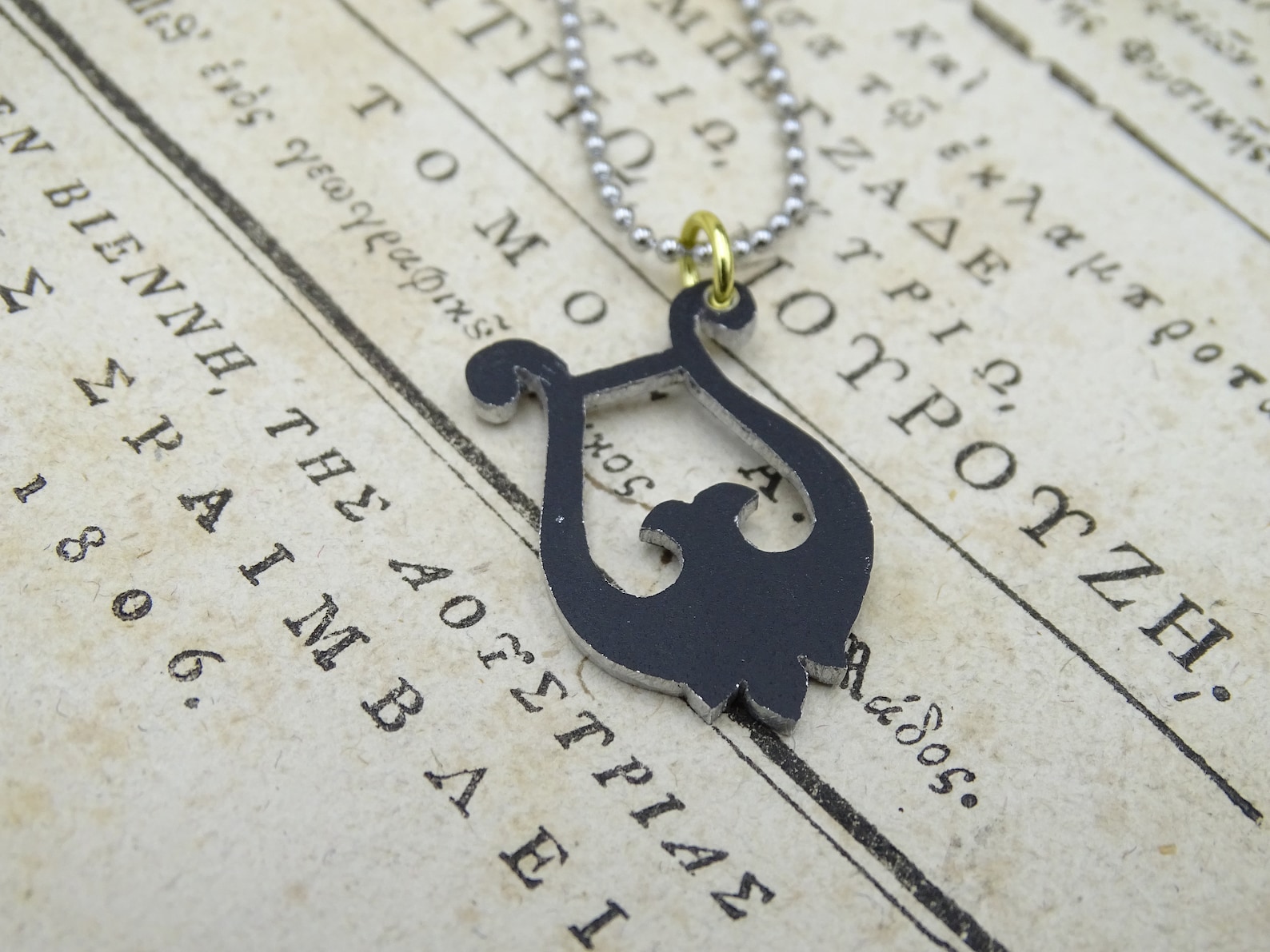 Lyre of Apollo Black Aluminium Pendant With Steel Ball Chain ...