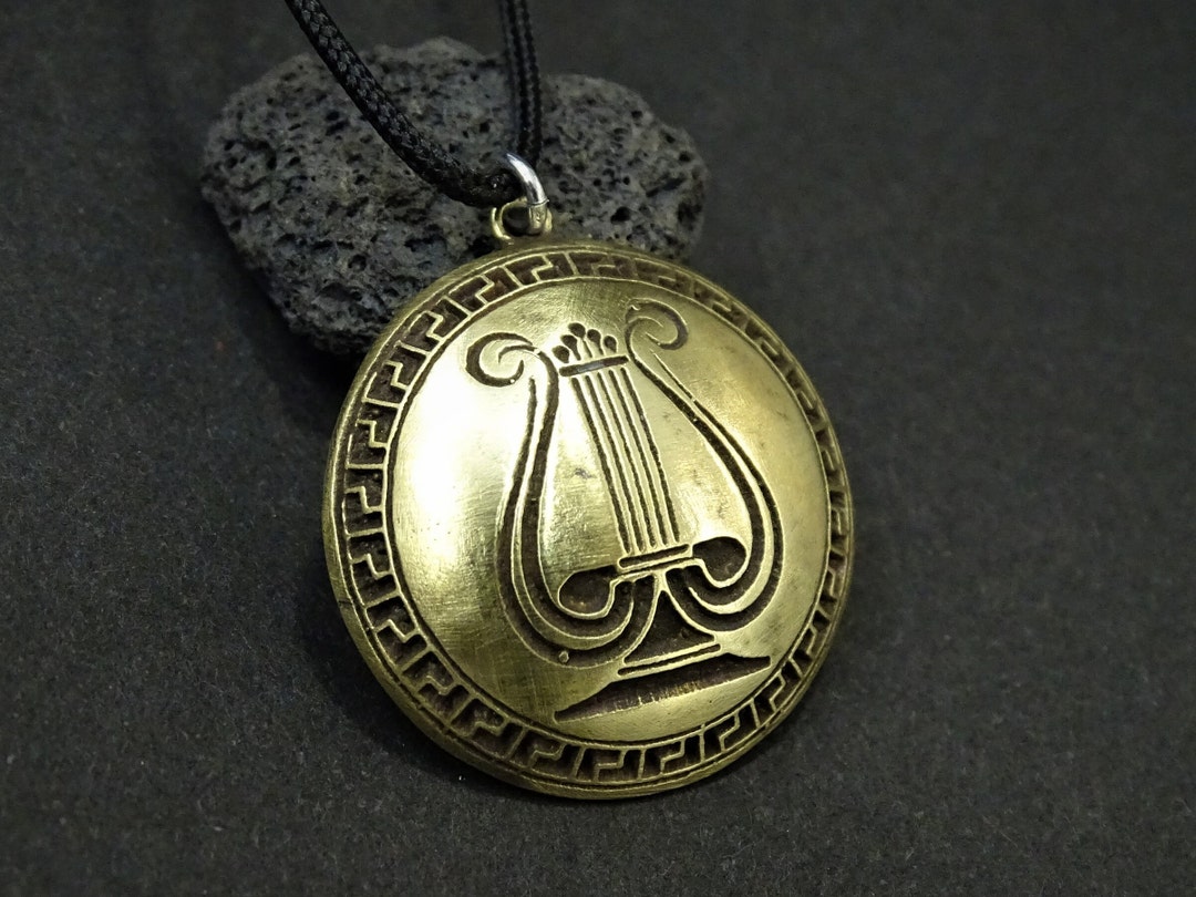 God Apollo Lyre Bronze Pendant, Apollo Instrument Pendant, God of Sun ...