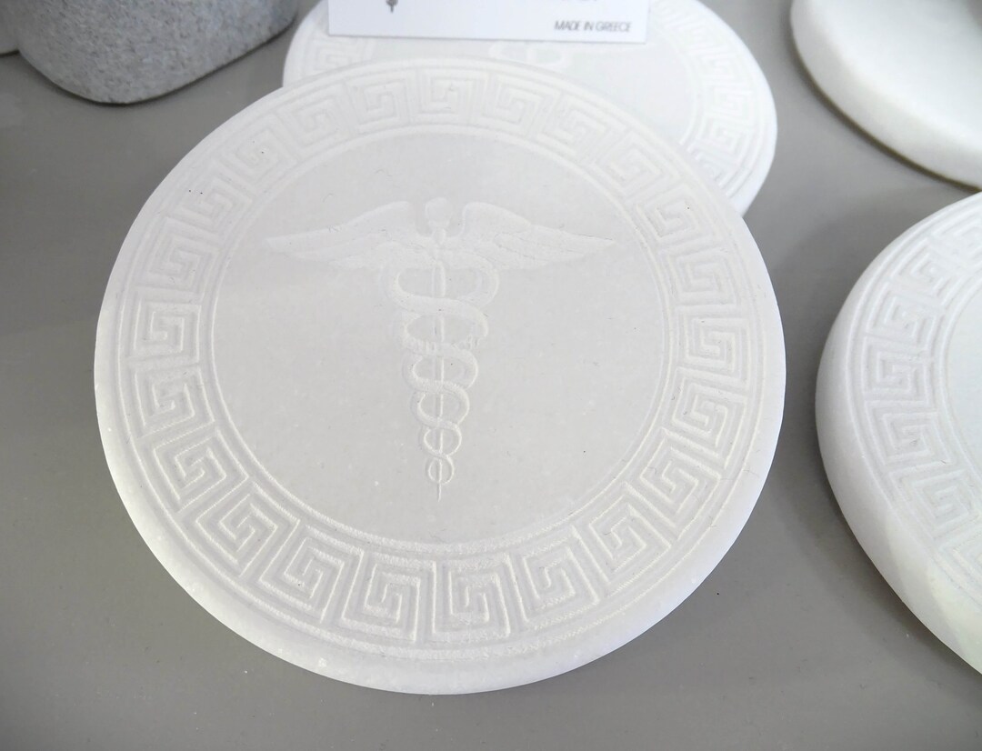 Caduceus White Marble Coaster, Medical Symbol Souver, Marble Caduceus ...