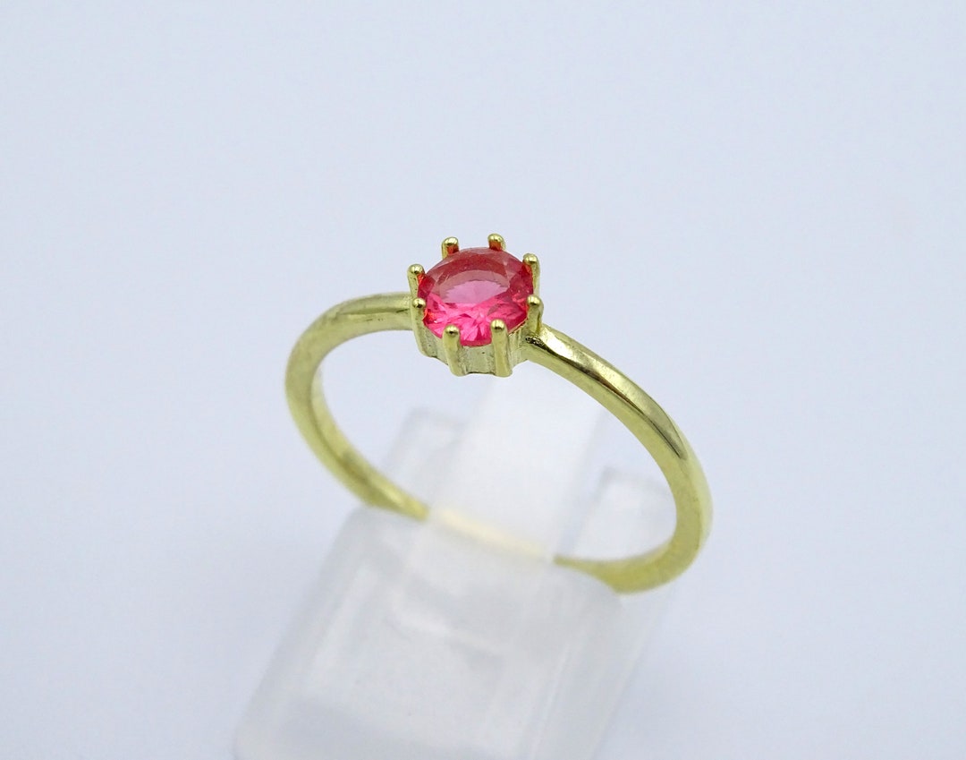 Classic One Stone Ring, Engagement Ring With Pink CZ Stone, Dainty ...