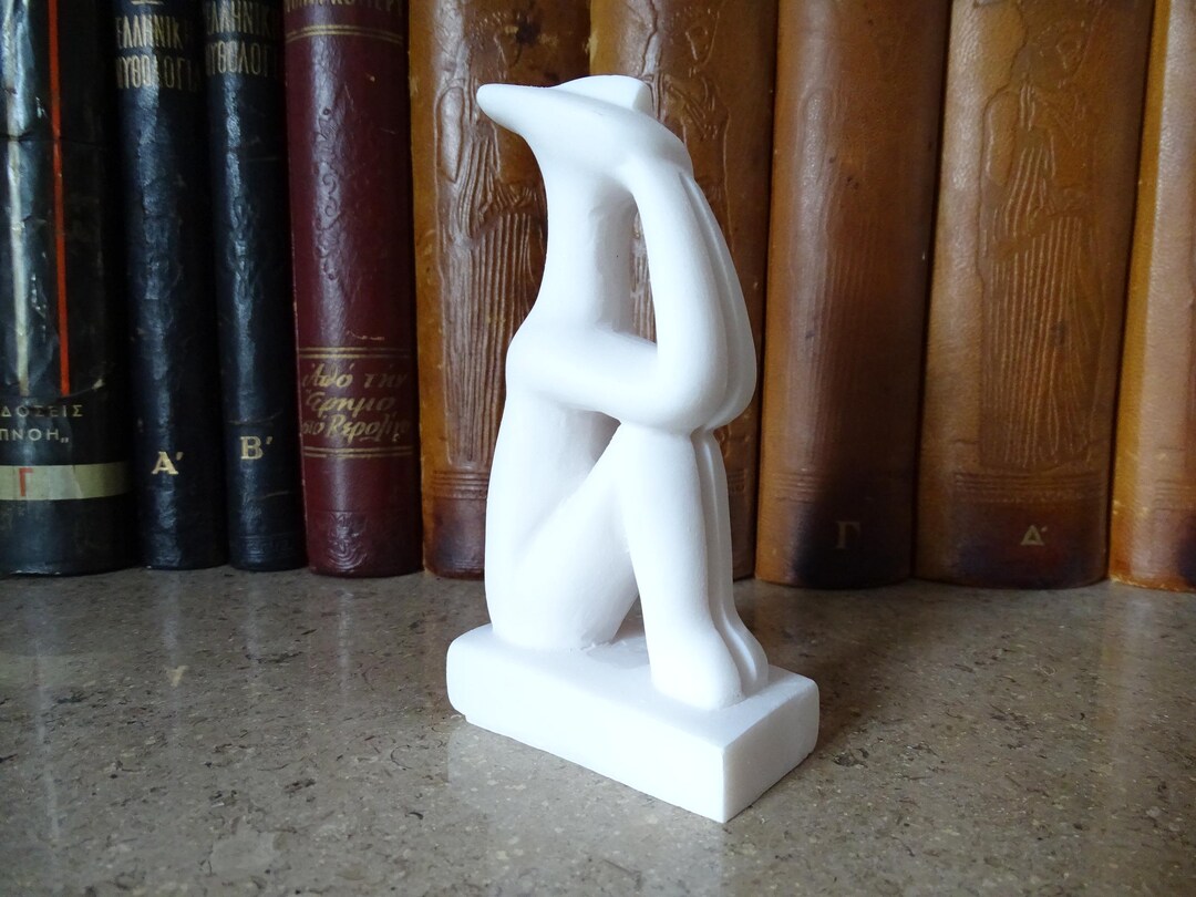 The Thinker White Alabaster Art Sculpture Statue, Cycladic Art Sitting ...