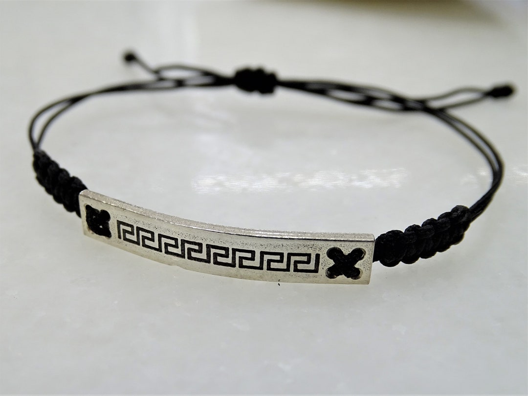 Greek Key Silver Bracelet, Greek Meander Bracelet, Greek Key With Black ...