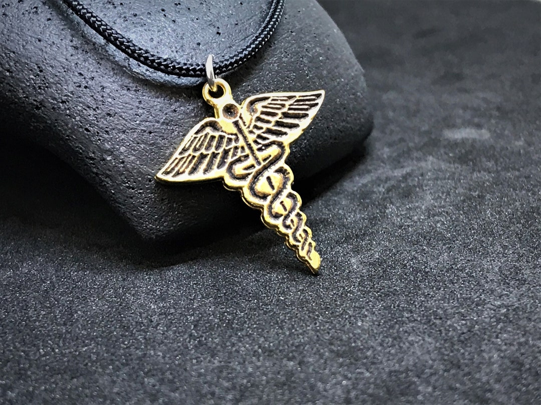Caduceus Pendant Medical Symbol Antique Bronze Caduceus Necklace ...