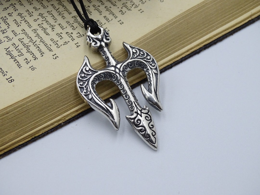 Huge and Heavy Sterling Silver Trident Pendant Necklace, Big Charm ...