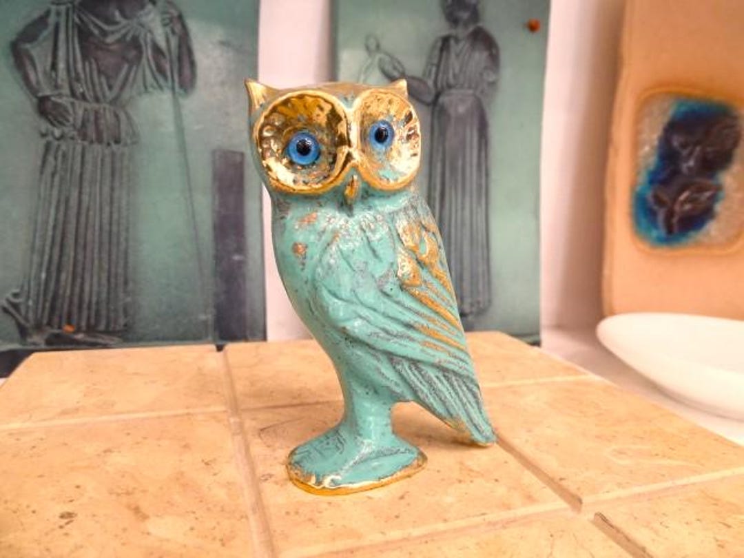 Solid Bronze and Heavy Owl of Athens Statue, Goddess Athena Symbol of ...