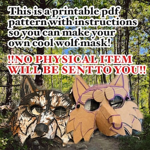 Cardboard Wolf Therian Furry Mask Pattern and Guide!! | Birdydogshop - Etsy