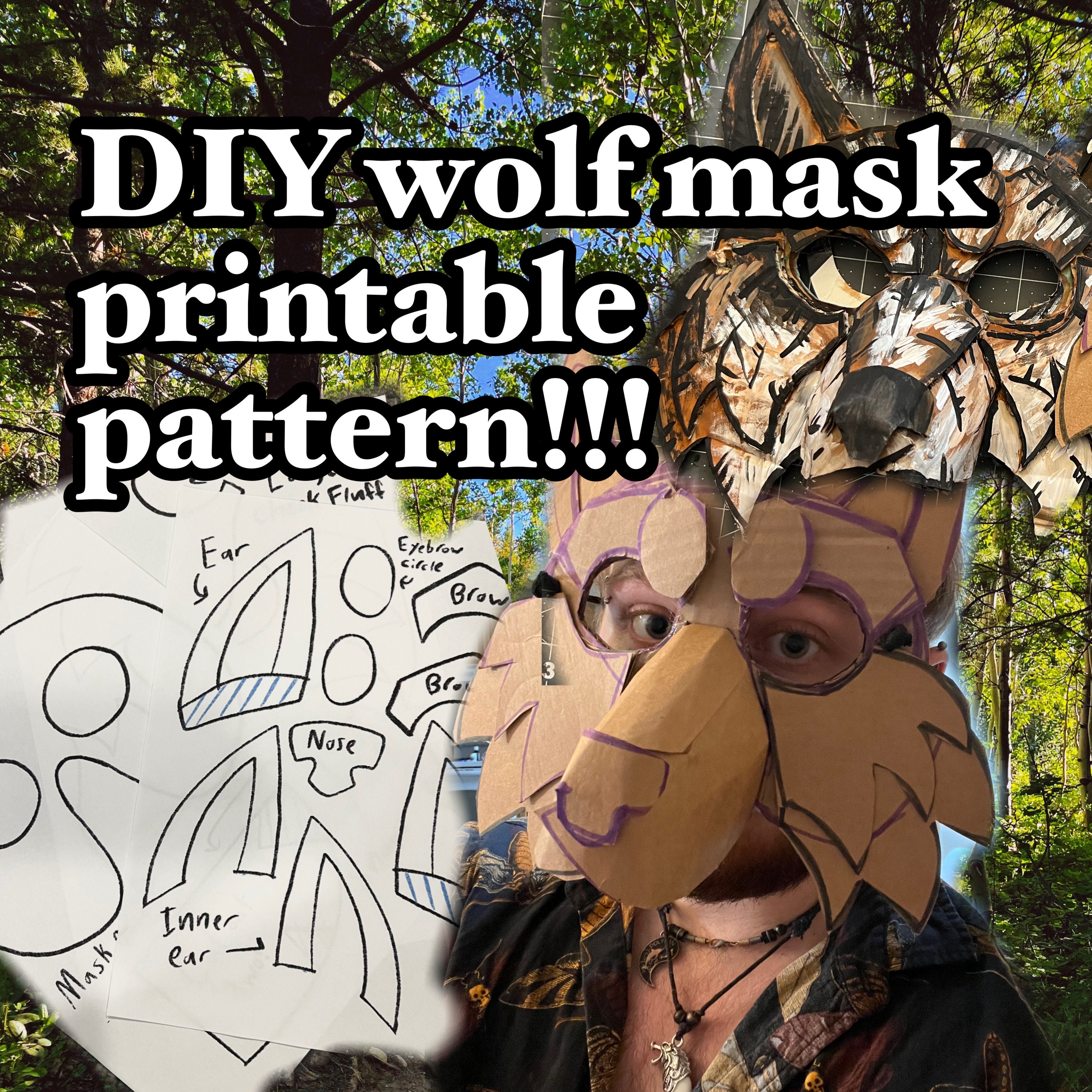 Cardboard Wolf Therian Furry Mask Pattern and Guide!! | Birdydogshop - Etsy