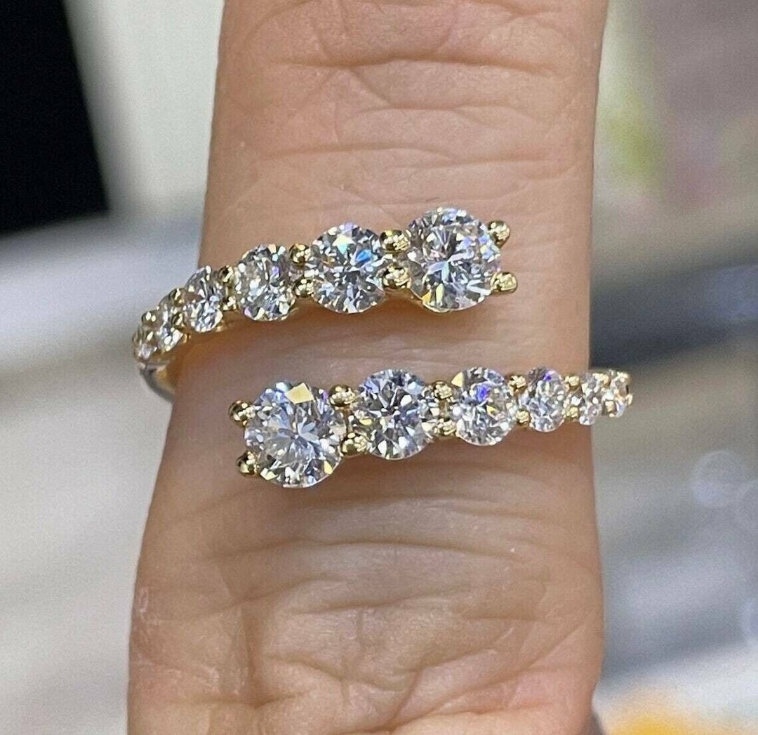 Adjustable Engagement Ring, 1.30 Ct Lab Created Diamond Open Bypass ...