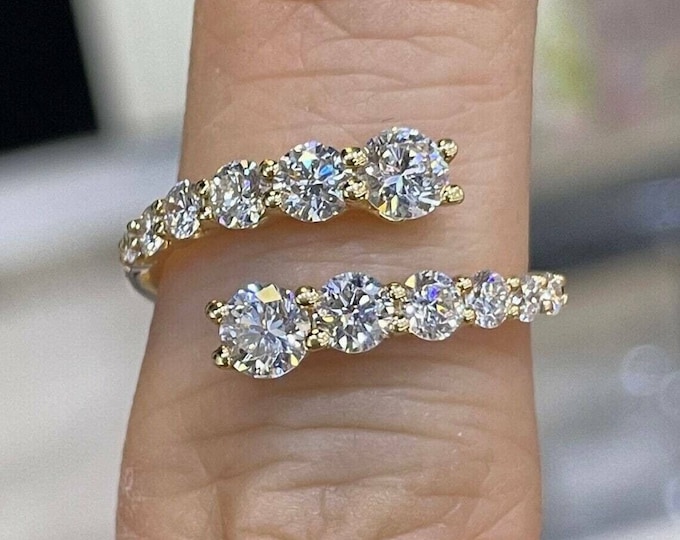 Adjustable Engagement Ring, 1.30 Ct Lab Created Diamond Open Bypass ...