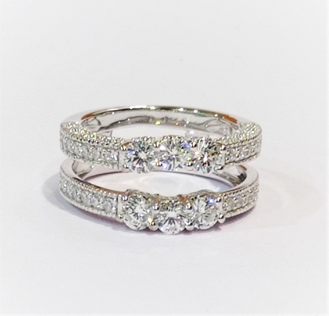 Cubic Zirconia Enhancer Ring, 14K White Gold Over Sterling Silver Guard ...
