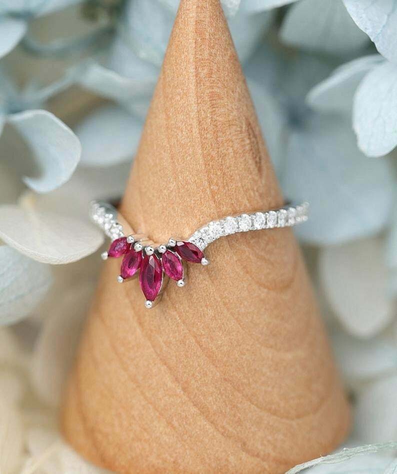 2ct Marquise Cut Pink Ruby Flower Lab Created Wedding Ring 14K - Etsy