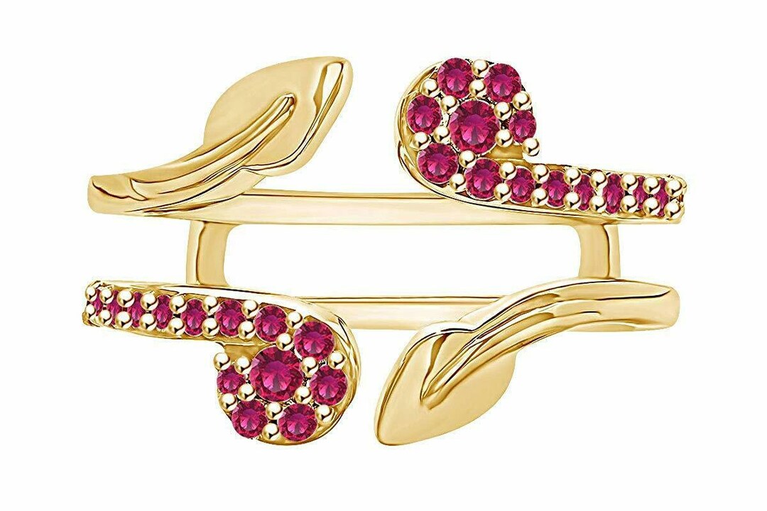 Enhancer Ring Set, Ruby Leaf Guard Enhancer Ring in 14k Yellow Gold ...