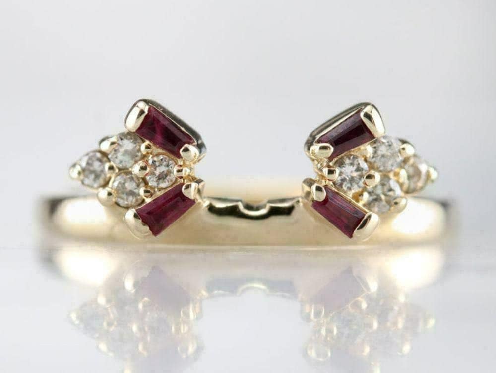 Ruby and Diamond Solitaire Enhancer Band Ring, 14k Yellow Gold Over 925 ...