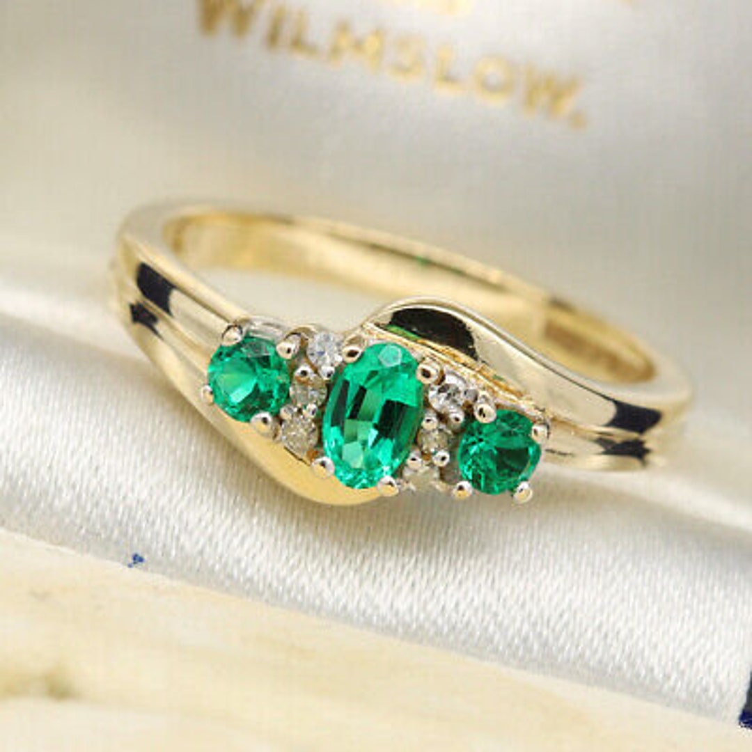 Engagement Rings, 9ct Yellow Gold Finish, Emerald and Diamond Rinf,925 ...
