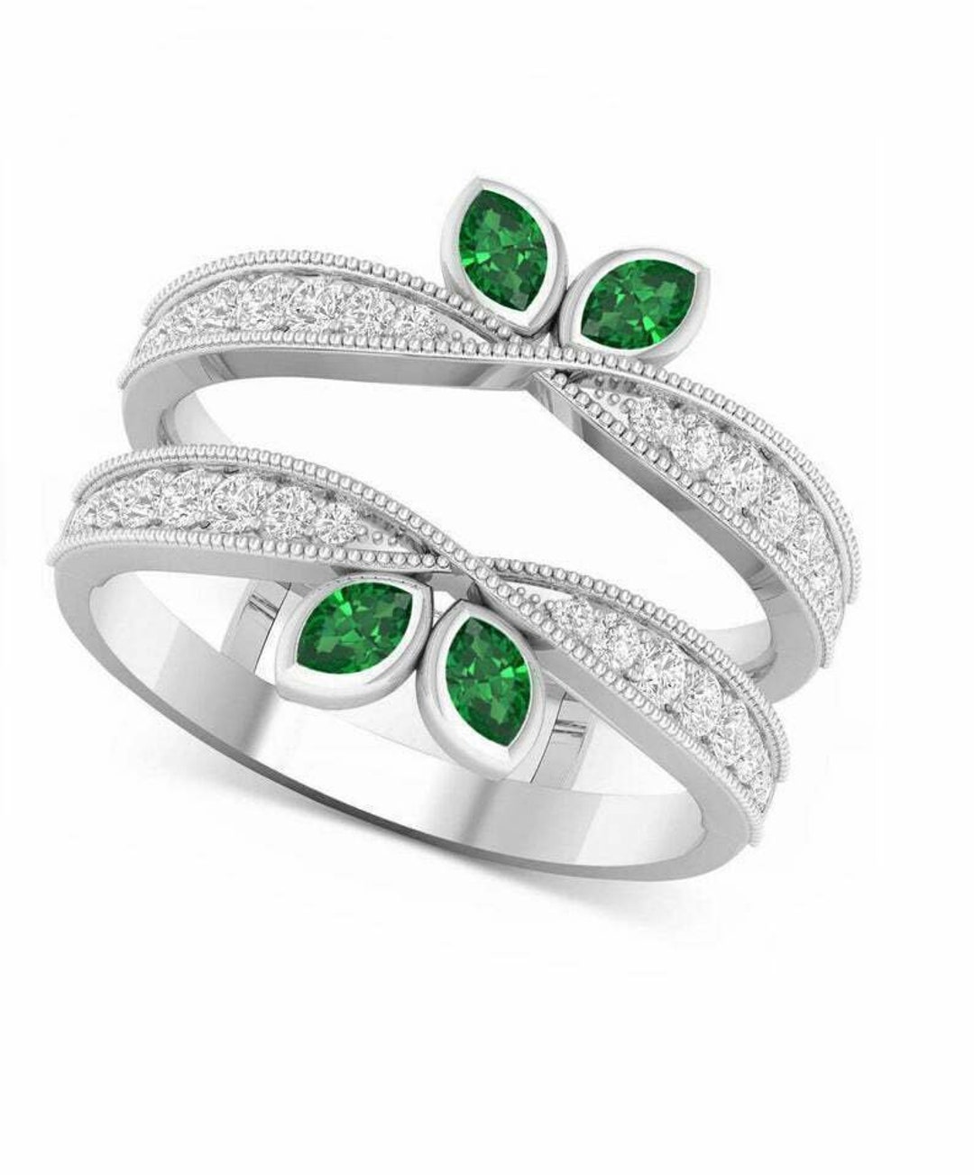 Enhancer Ring Set, 14K White Gold Finish, 925 Sterling Silver, 2.86 Ct ...