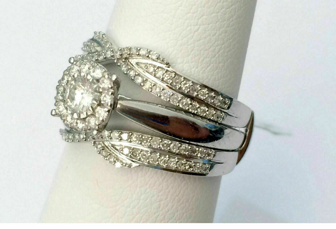 Enhancer Ring Set, 14k White Gold Finish, Round Cut VVS1D Diamond ...