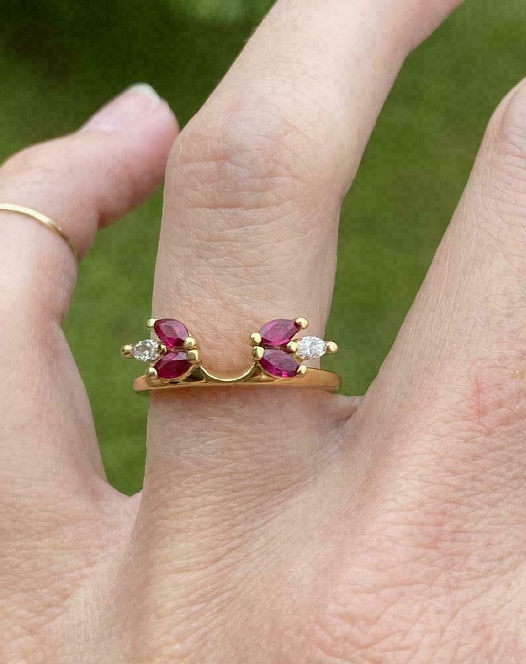 Enhancer Ring Band, 2 Ct Ruby & Diamond Guard Wrap Band Ring 925 Silver ...